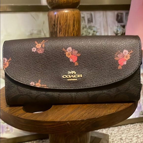 Coach | Bags | Coach Brown And Pink Floral Wallet | Poshmark